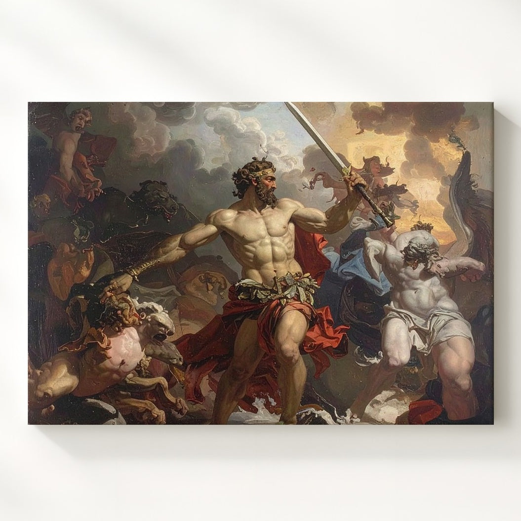 Mythic Clash Canvas – Hercules Battle Scene with Angels and Demons ...