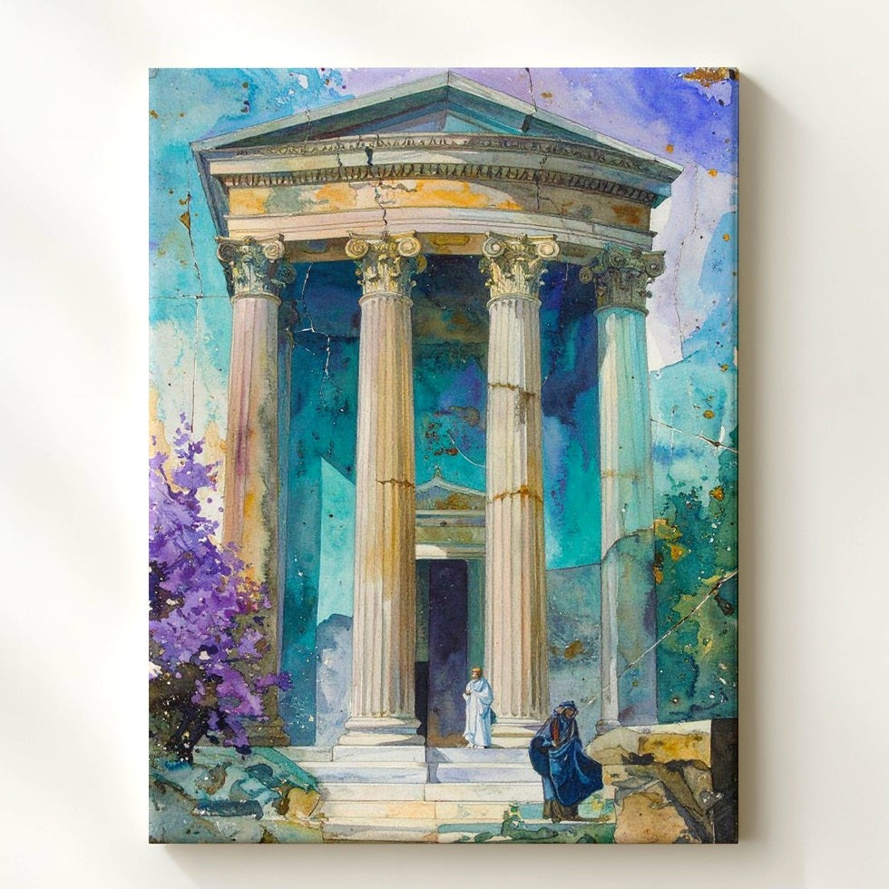 Ancient Roman Temple Fresco Canvas – Vibrant Classical Wall Art ...