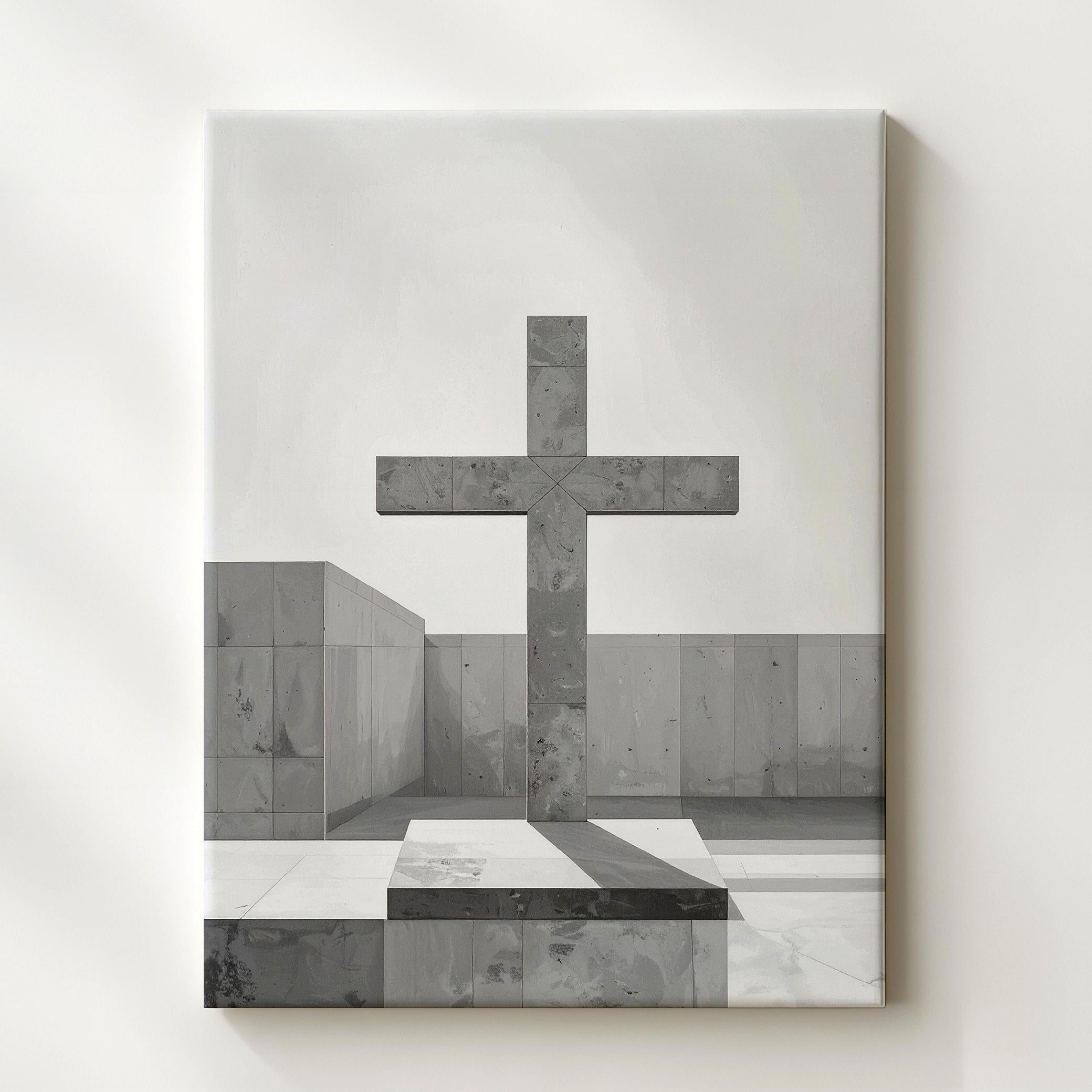 Minimalist Stone Cross Canvas – Sacred Simplicity in Modern Design ...